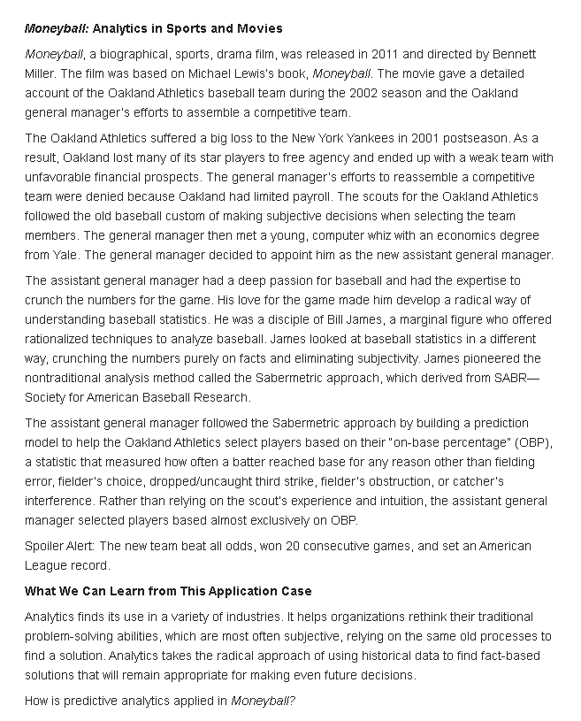 Solved Moneyball: Analytics in Sports and Movies Moneyball, | Chegg.com