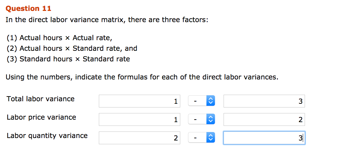 Solved Question 11 In the direct labor variance matrix, | Chegg.com