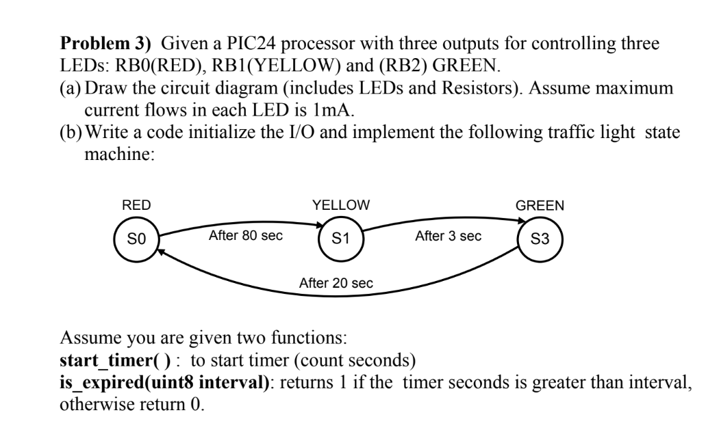 Solved Problem 3) Given a PIC24 processor with three outputs | Chegg.com