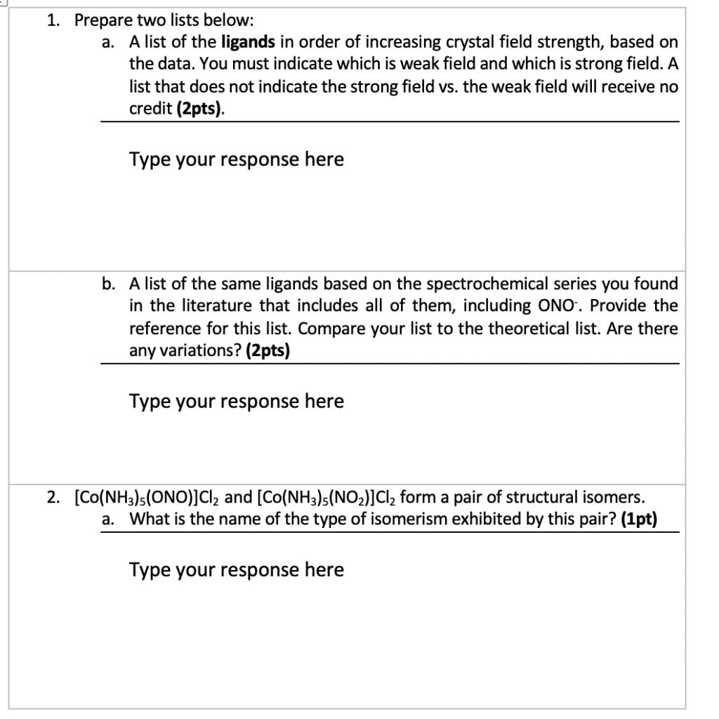 Solved Complex Formula [CO(NH3), NO2]C12 [CO(NH3).]Cl3 | Chegg.com
