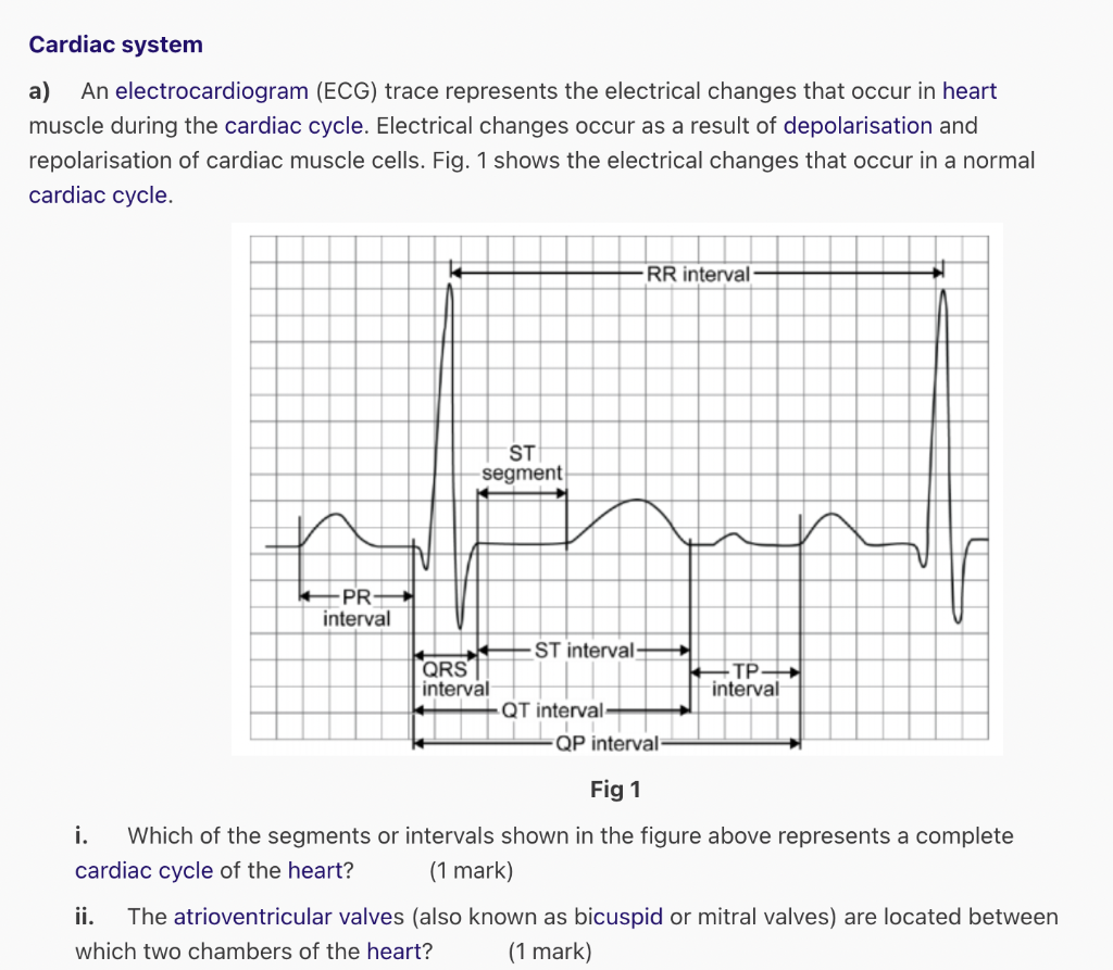 Solved Cardiac system a) An electrocardiogram (ECG) trace | Chegg.com