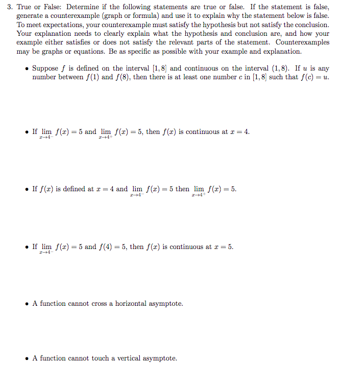 Solved 3. True or False: Determine if the following | Chegg.com