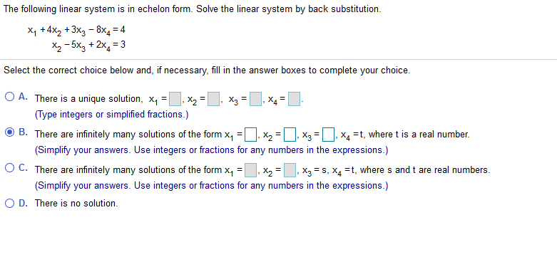 Solved The following linear system is in echelon form. Solve | Chegg.com