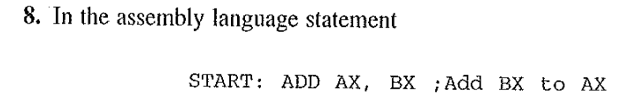 Solved 8. ﻿In the assembly language statementSTART: ADD AX, | Chegg.com