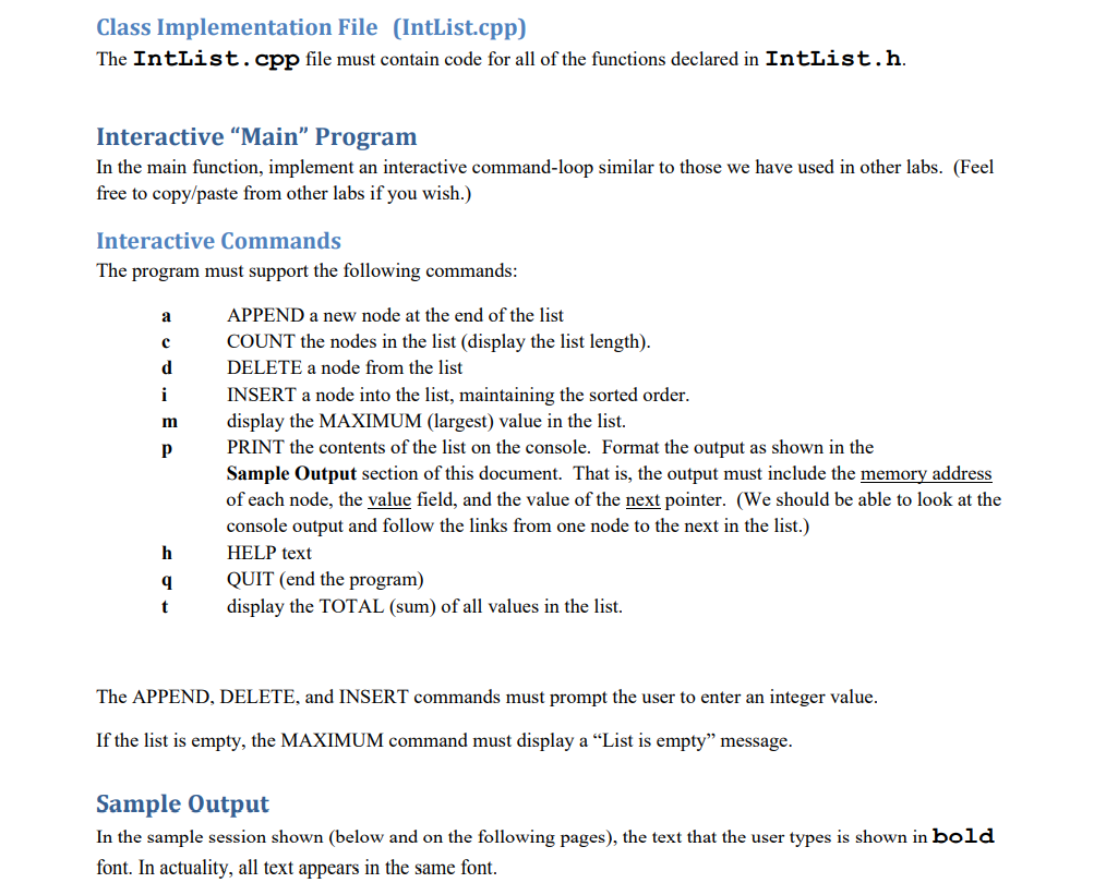 Solved Programming Assignment Create IntList.h and | Chegg.com