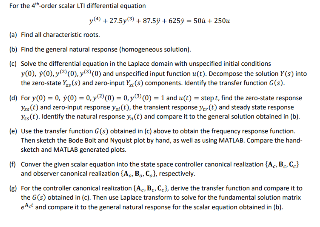 For the 4th -order scalar LTI differential | Chegg.com