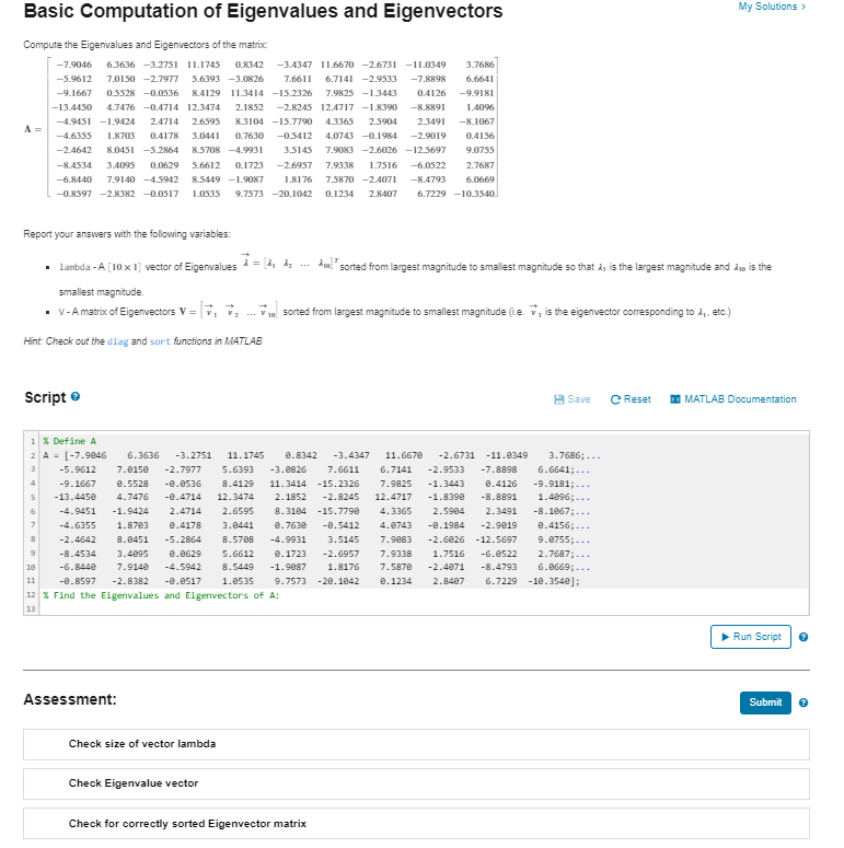Basic Computation of Eigenvalues and Eigenvectors My | Chegg.com