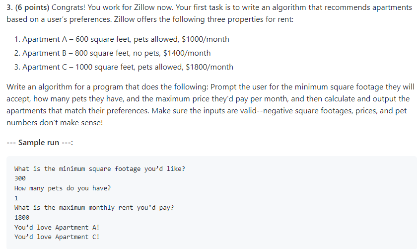 Solved 3. (6 points) Congrats! You work for Zillow now. Your | Chegg.com