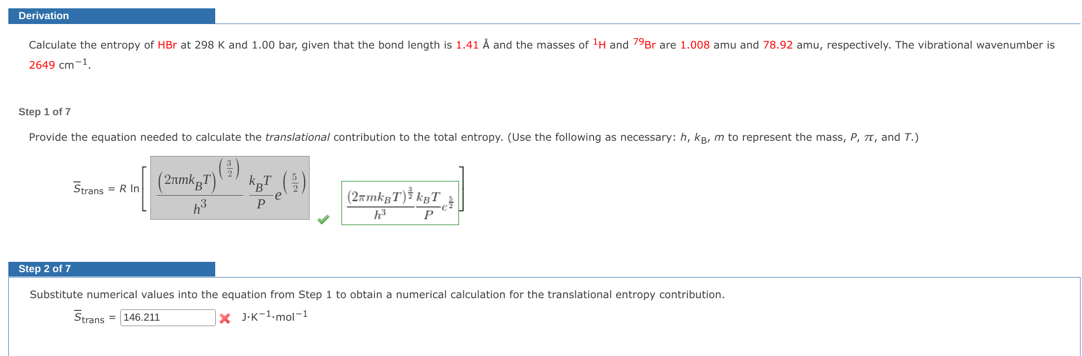 Solved Derivation Calculate the entropy of HBr at 298 K and | Chegg.com