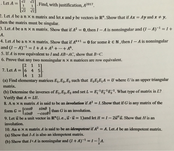 Solved Let A = [Squareroot 2 Squareroot 2 1/Squareroot 2 | Chegg.com