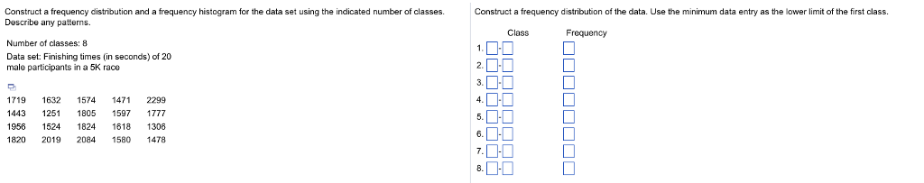 Solved Construct a frequency distribution and a frequency | Chegg.com