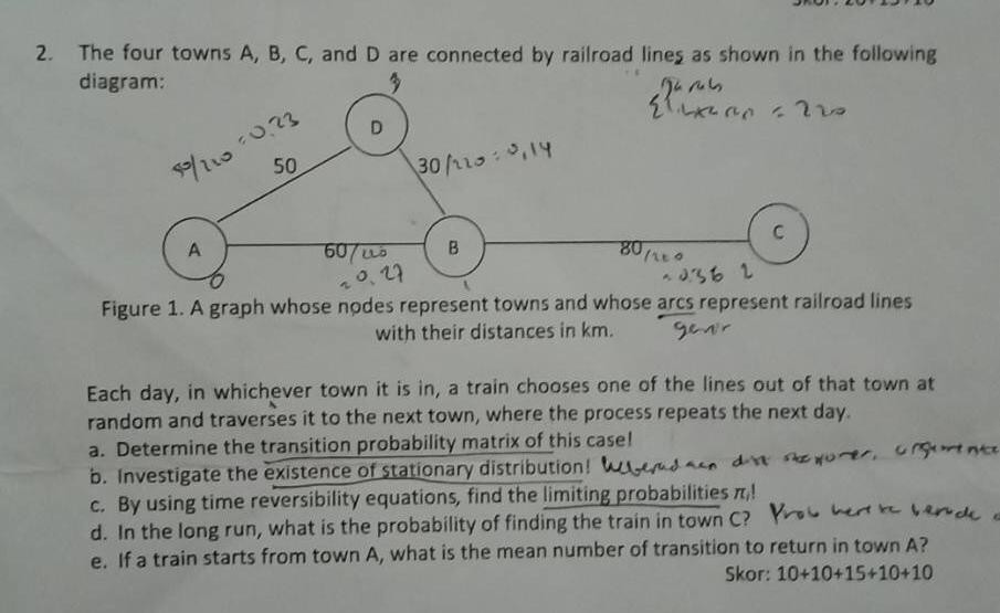 Solved 2. The four towns A, B, C, and D are connected by | Chegg.com