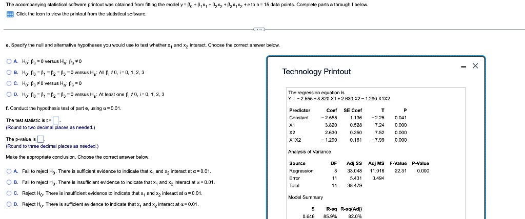 Solved The accompanying statistical software printout was | Chegg.com