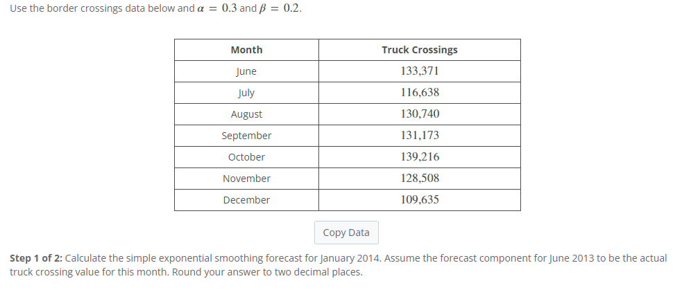Solved Use the border crossings data below and α=0.3 and | Chegg.com