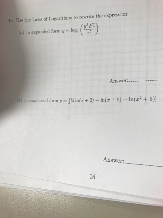 Solved 18. Use the Laws of Logarithms to rewrite the | Chegg.com