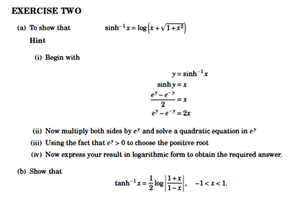 Solved 6.8 Inverse Hyperbolic Functions EXERCISE ONE (a) | Chegg.com