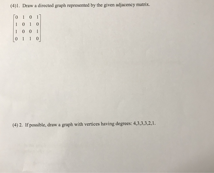 Solved (4)1. Draw a directed graph represented by the given | Chegg.com