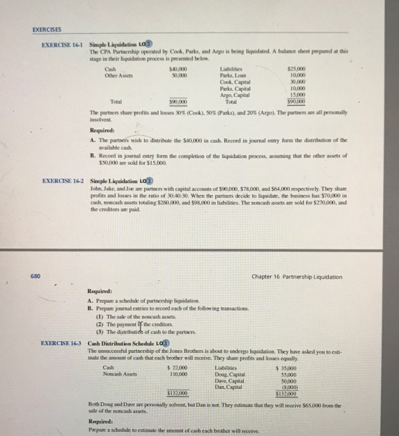 Solved EXERCISES Simple Liquidation Lo@ The CPA Partnership | Chegg.com