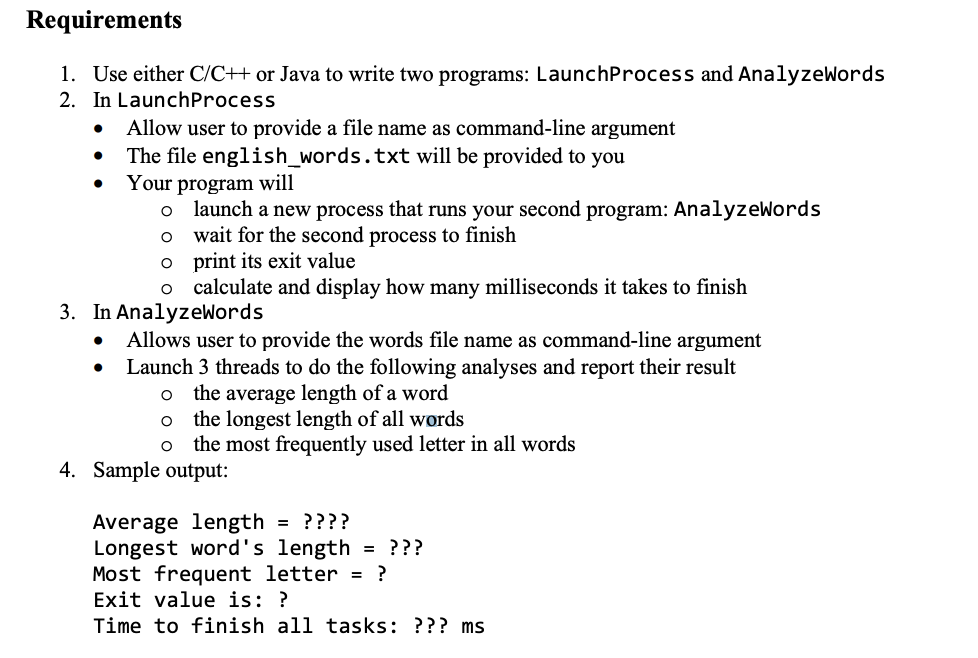 Solved 1 Use Either Cc Or Java To Write Two Programs 