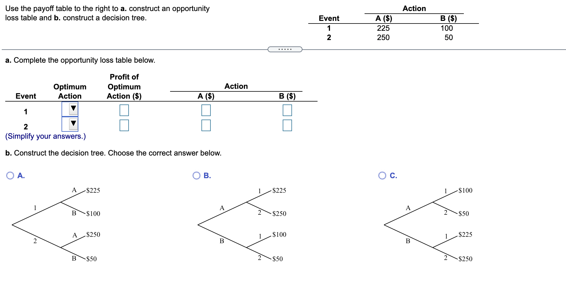 Solved Action Use the payoff table to the right to a. | Chegg.com