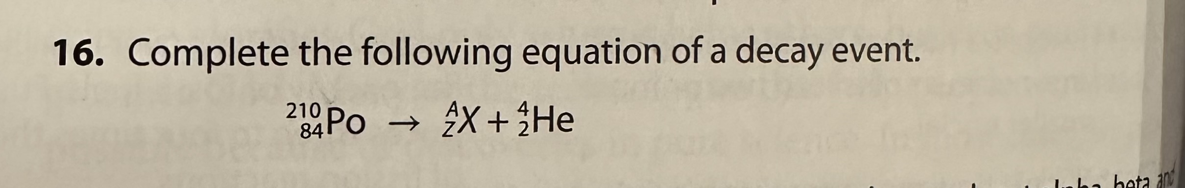 Complete the following equation of a decay | Chegg.com