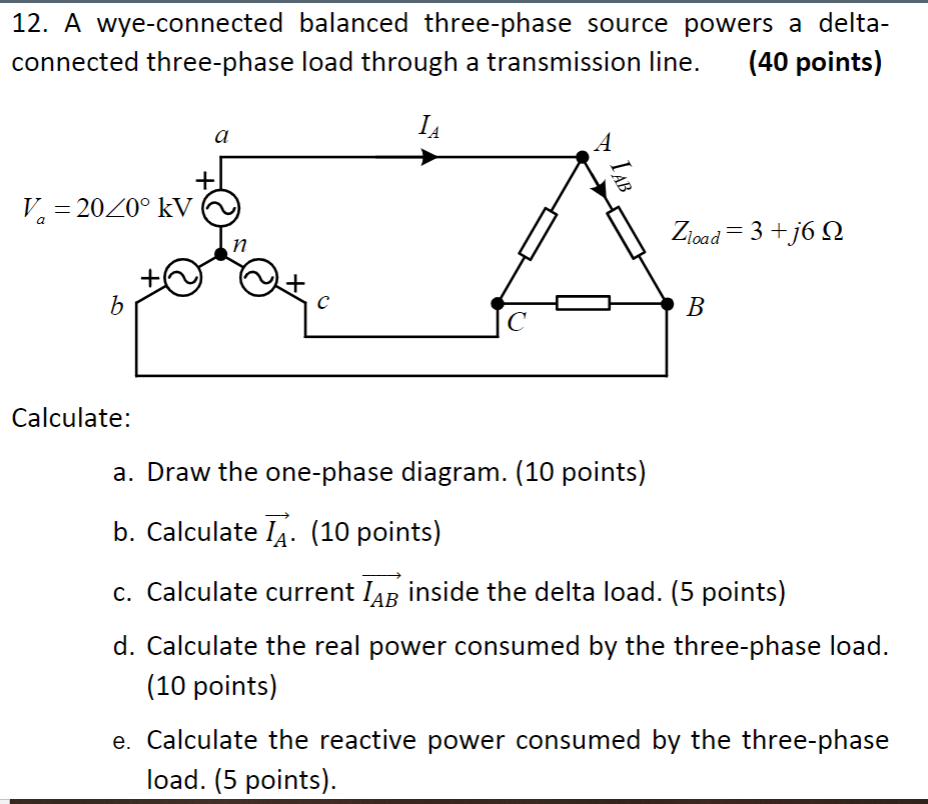 Solved 12. A wye-connected balanced three-phase source | Chegg.com