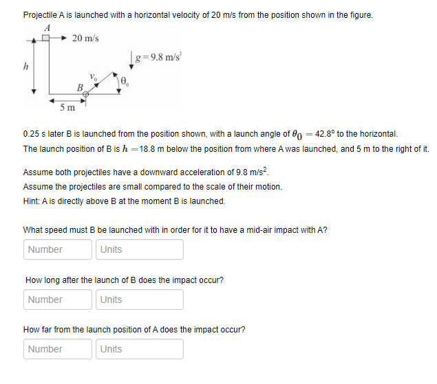 Solved Projectile A is launched with a horizontal velocity | Chegg.com