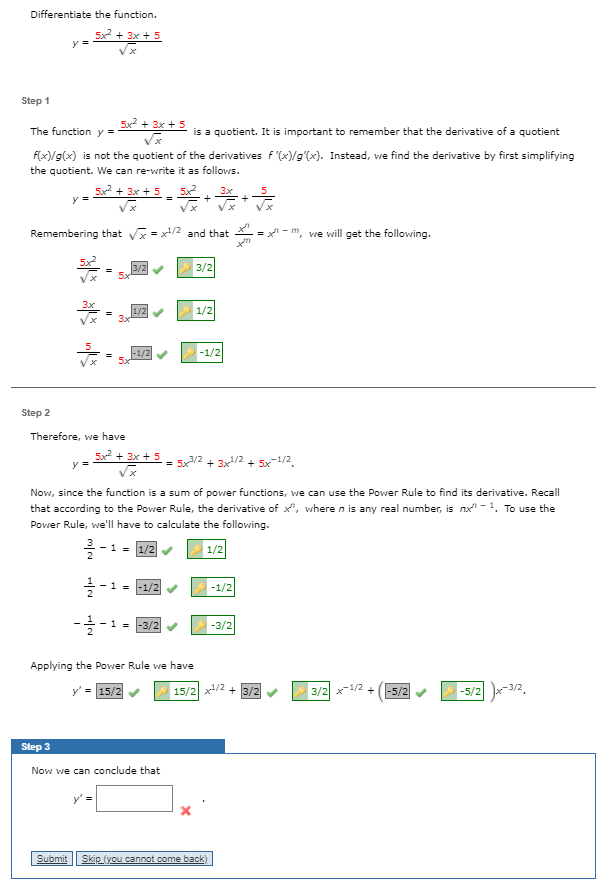 Solved Differentiate The Function 5x2 3x 5 Step 1 5x2 Chegg