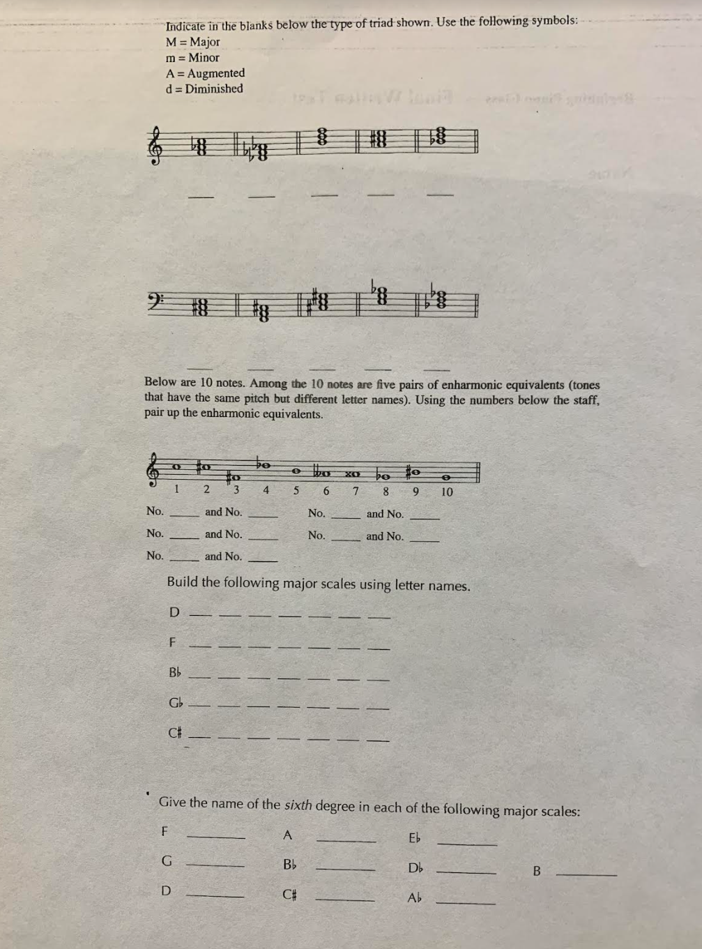 Indicate in the blanks below the type of triad shown. | Chegg.com