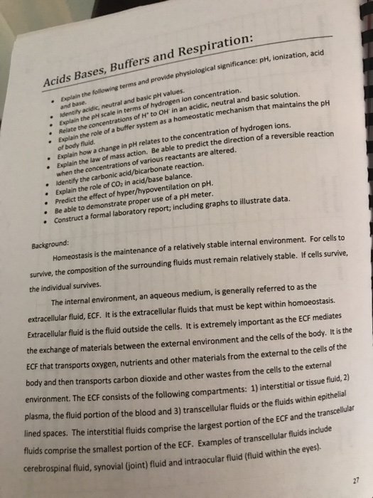 Solved Acids Bases, Buffers and Respiration: Explain the | Chegg.com
