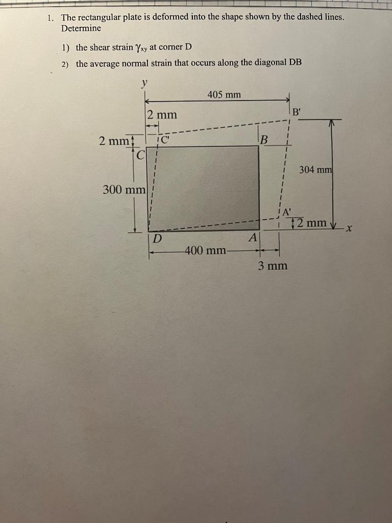 Solved 1. The rectangular plate is deformed into the shape | Chegg.com