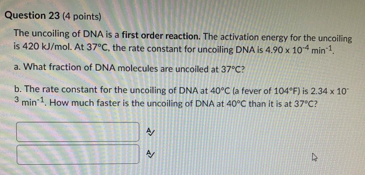 Solved Question 23 (4 points) The uncoiling of DNA is a | Chegg.com