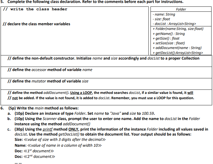 Solved 5 Complete The Following Class Declaration Refer To