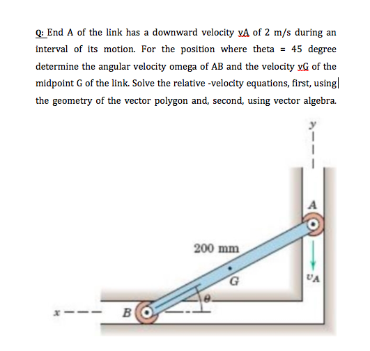 Solved Q: End A of the link has a downward velocity vA of 2 | Chegg.com
