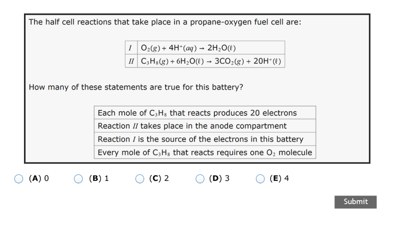 Solved The half cell reactions that take place in a | Chegg.com