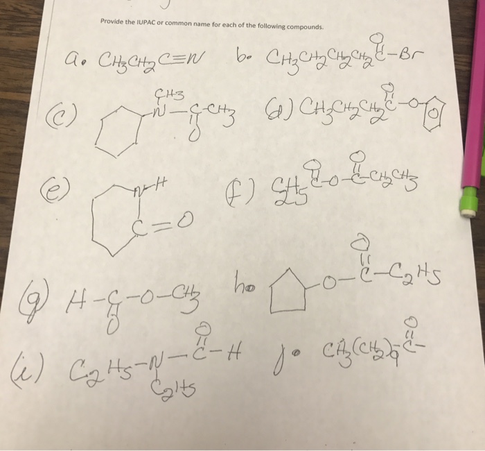 Solved Provide the IUPAC common name for each of the | Chegg.com