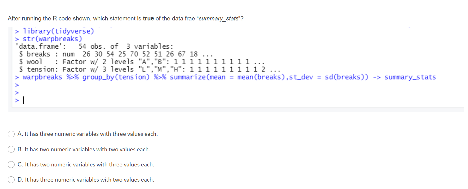 Solved After running the R code shown, which statement is | Chegg.com