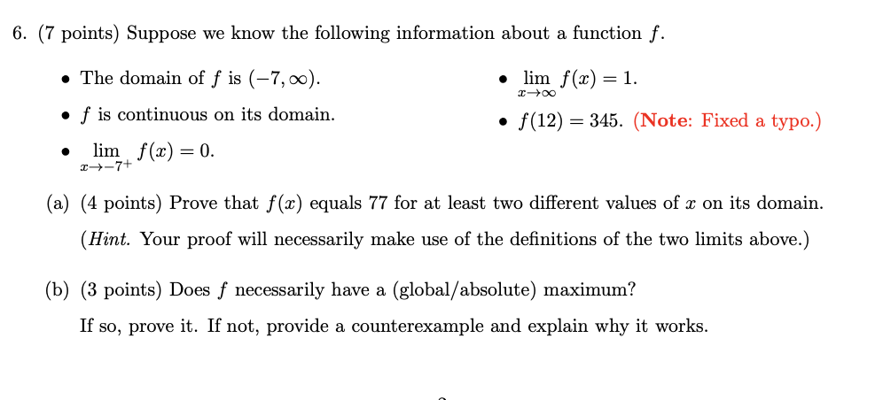 Solved 6. (7 points) Suppose we know the following | Chegg.com