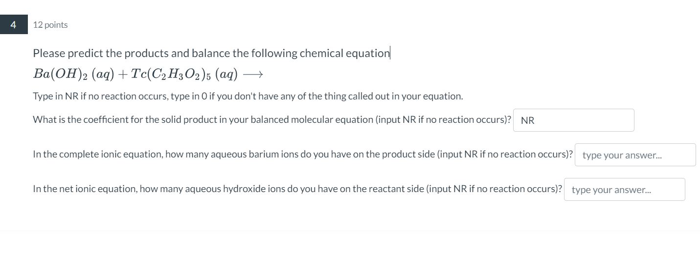 Solved Please predict the products and balance the following | Chegg.com