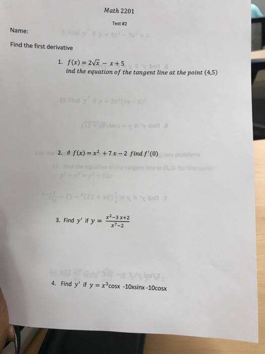 Solved Math 2201 Test #2 Name: Find the first derivative | Chegg.com