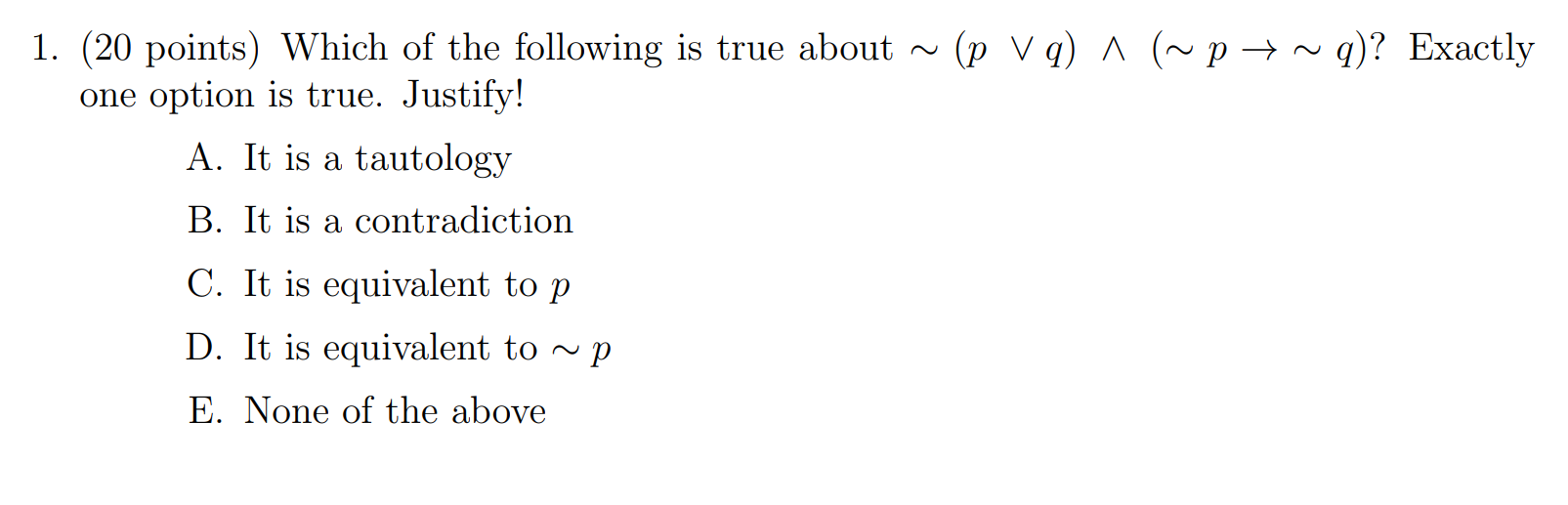 Solved 1. (20 points) Which of the following is true about ~ | Chegg.com