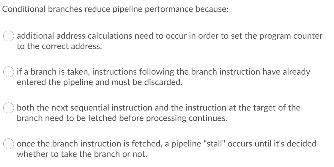 Solved Conditional branches reduce pipeline performance | Chegg.com