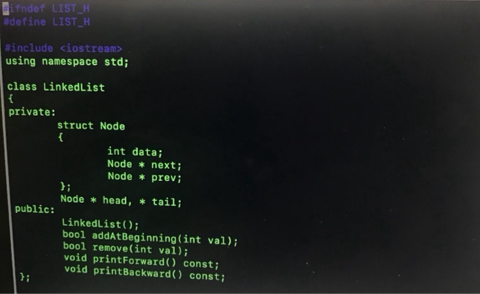 Solved Implement LinkedList class specified in list.h in | Chegg.com Solved Implement LinkedList class specified in list.h in | Chegg.com
