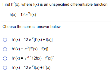 Solved Find h'(x), where f(x) is an unspecified | Chegg.com