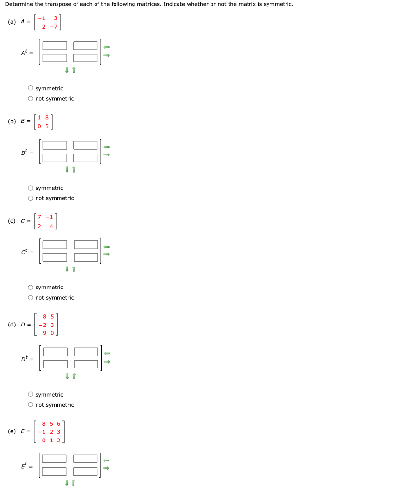 Solved Determine the transpose of each of the following | Chegg.com