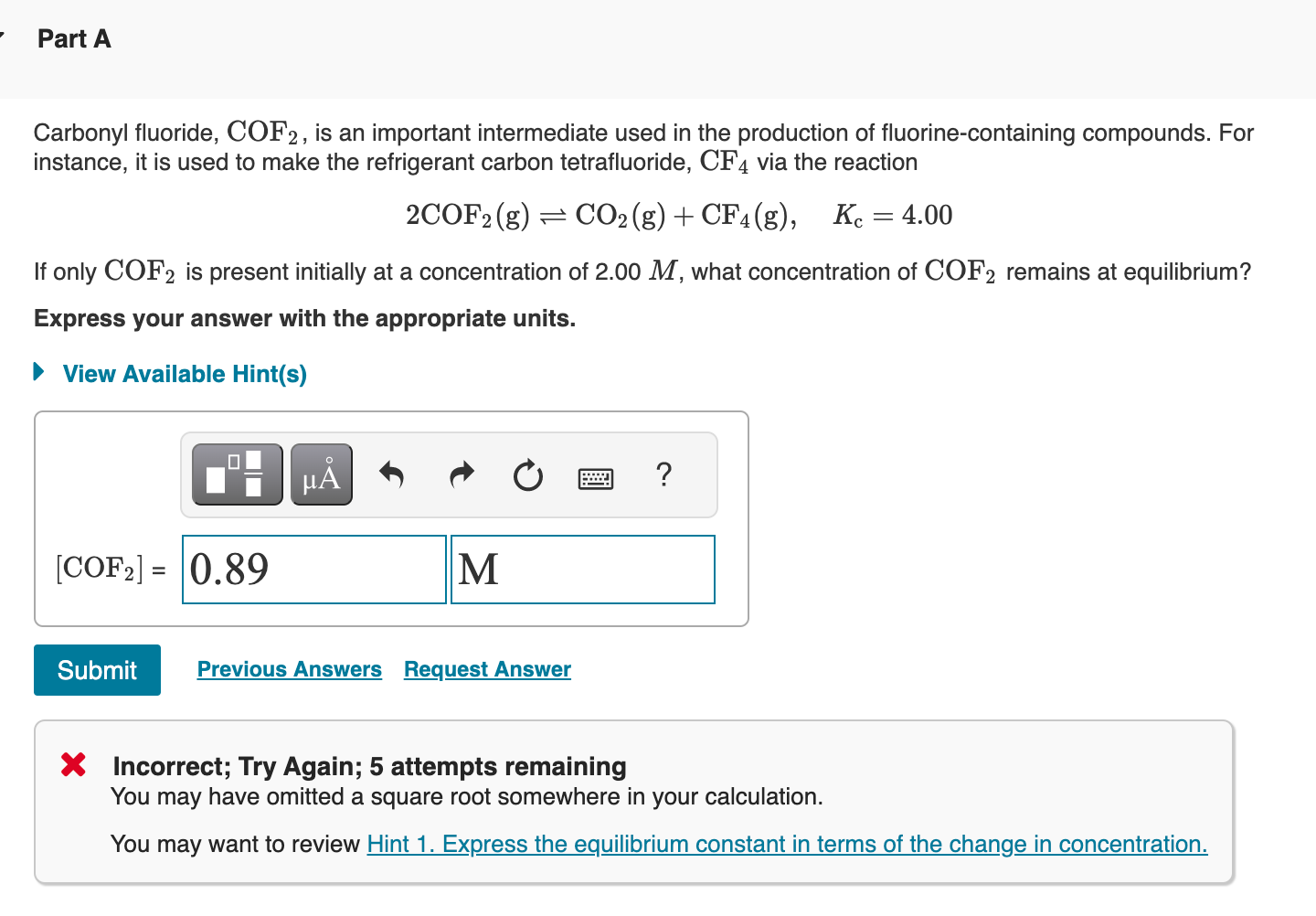 Solved Carbonyl fluoride, COF2, is an important intermediate | Chegg.com