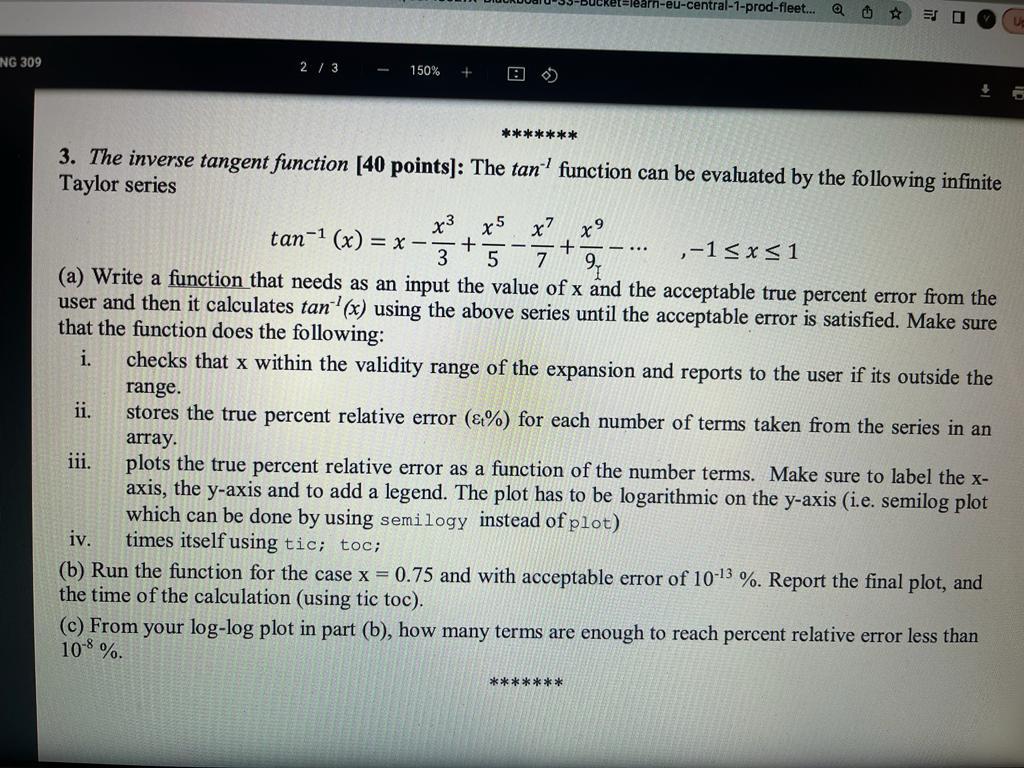 Solved 3. The inverse tangent function [40 points]: The | Chegg.com