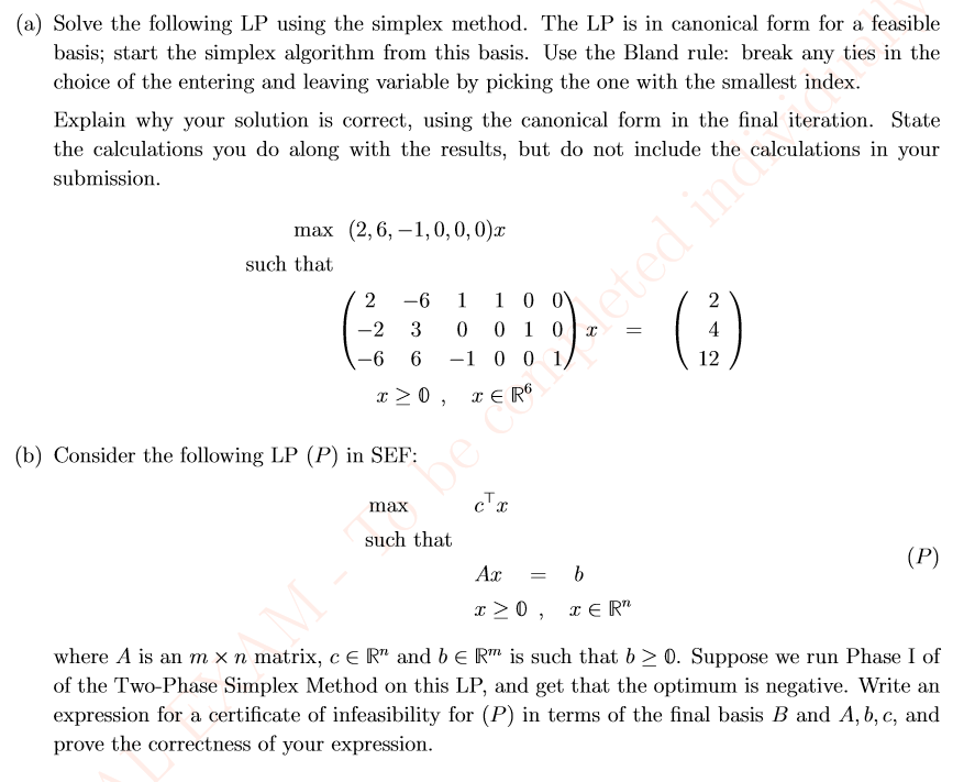 (a) Solve the following LP using the simplex method. | Chegg.com