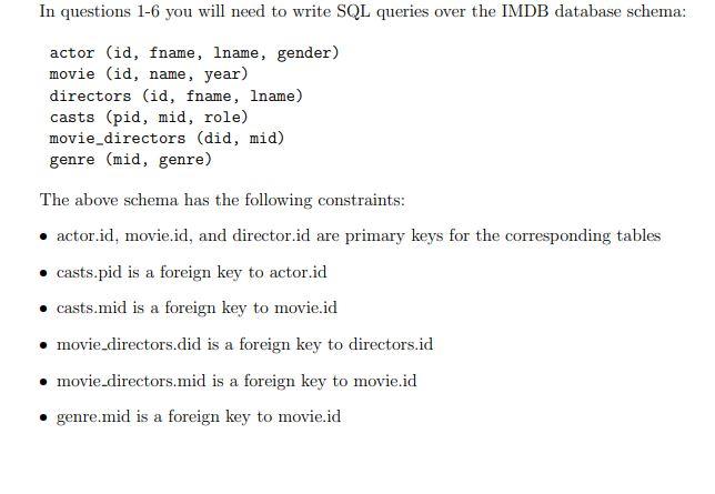 Solved In questions 1-6 you will need to write SQL queries | Chegg.com