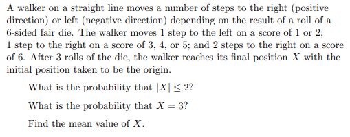 Solved A walker on a straight line moves a number of steps | Chegg.com
